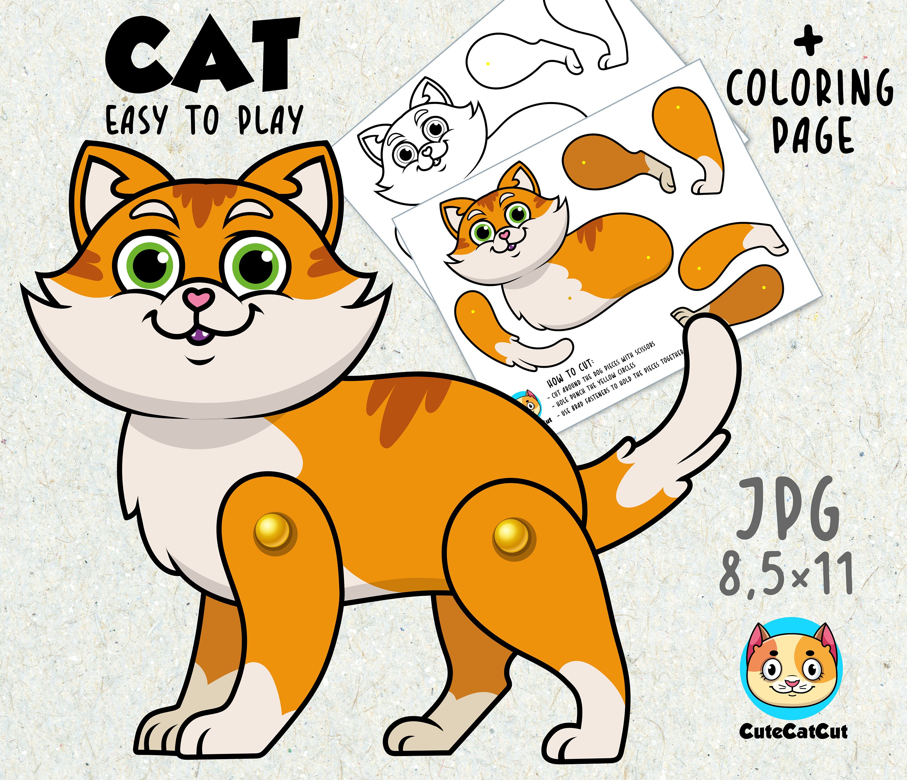 Orange Cat Paper Doll Printable, Cute Kitty Lover, Printable ...