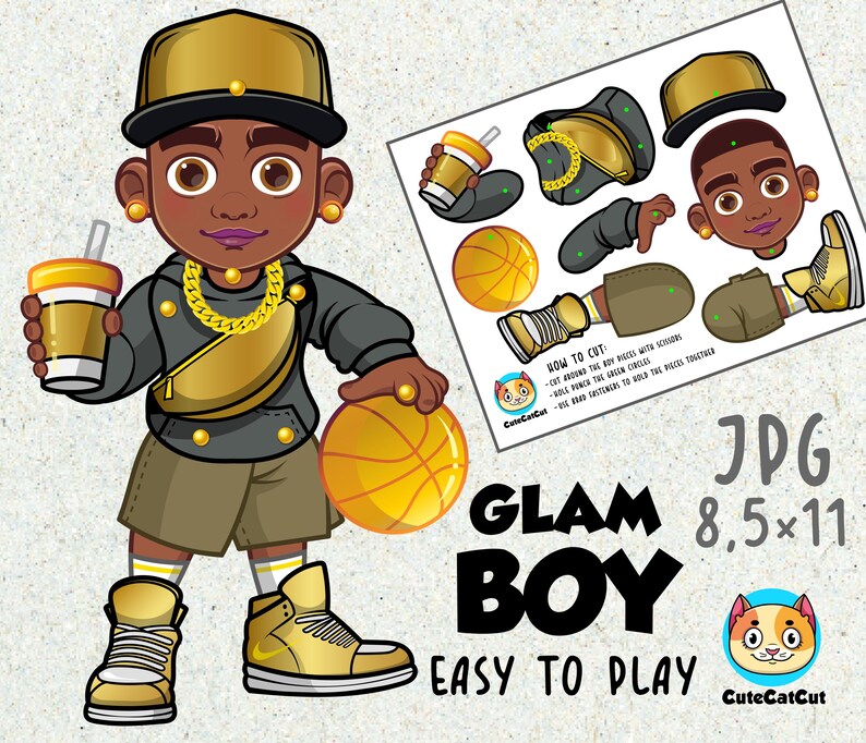 Boy Hip Hop Printable Paper Doll, Rapper Afro American Printable ...