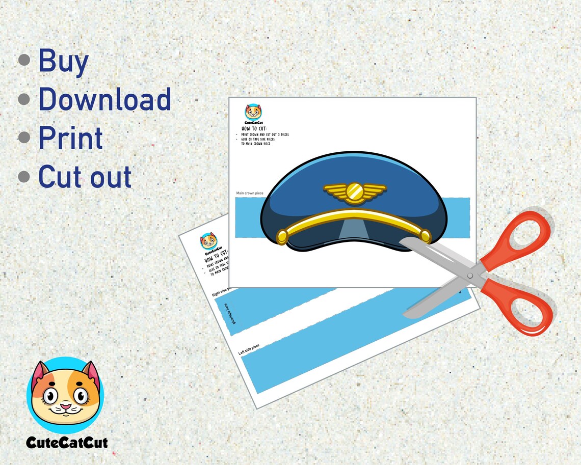 Pilot Cap Paper Crown Printable for Kids, Pilot Cap Hat Fun Kids Craft ...