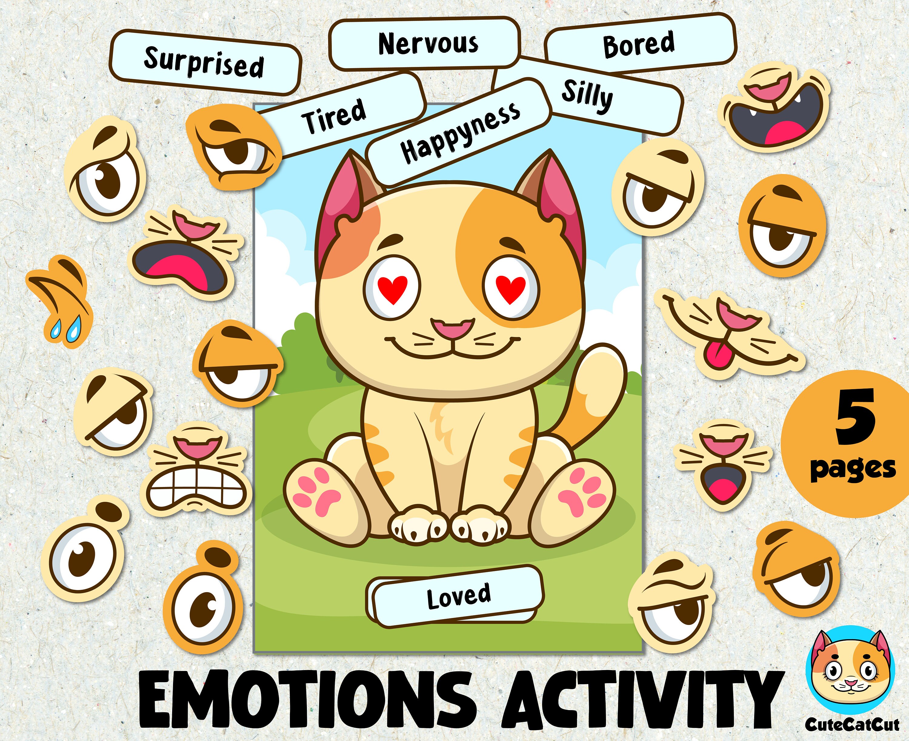Cat Themed Emotions and Feelings Printable Activity. Cat Toddler ...