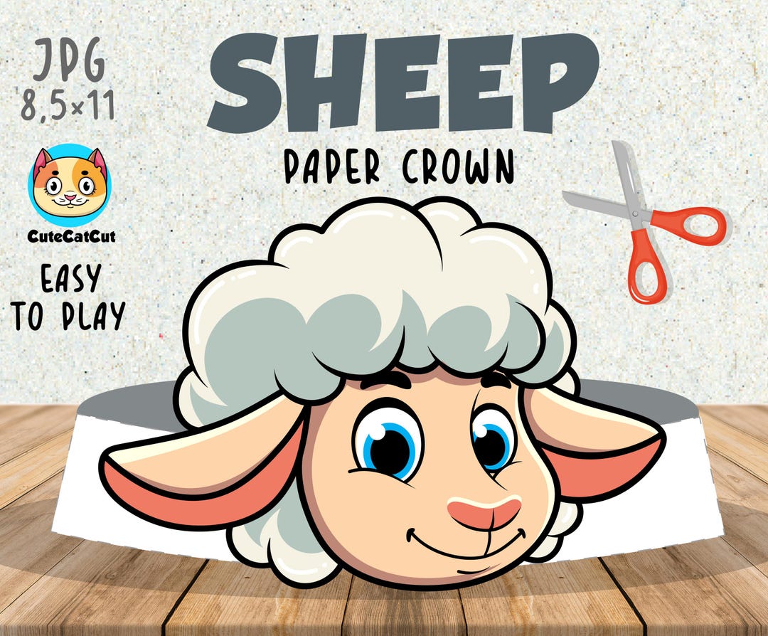 Sheep Paper Crown Printable for Kids, Sheep Hat Fun Kids Craft, Costume ...