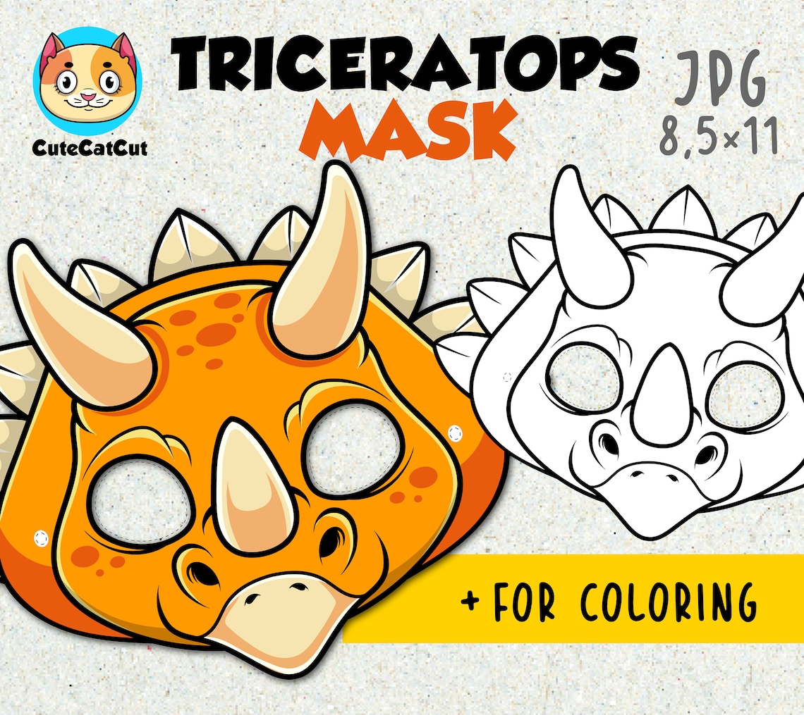 Dinosaur Mask Printable for Kids, Triceratops Mask, Toddler Activity ...