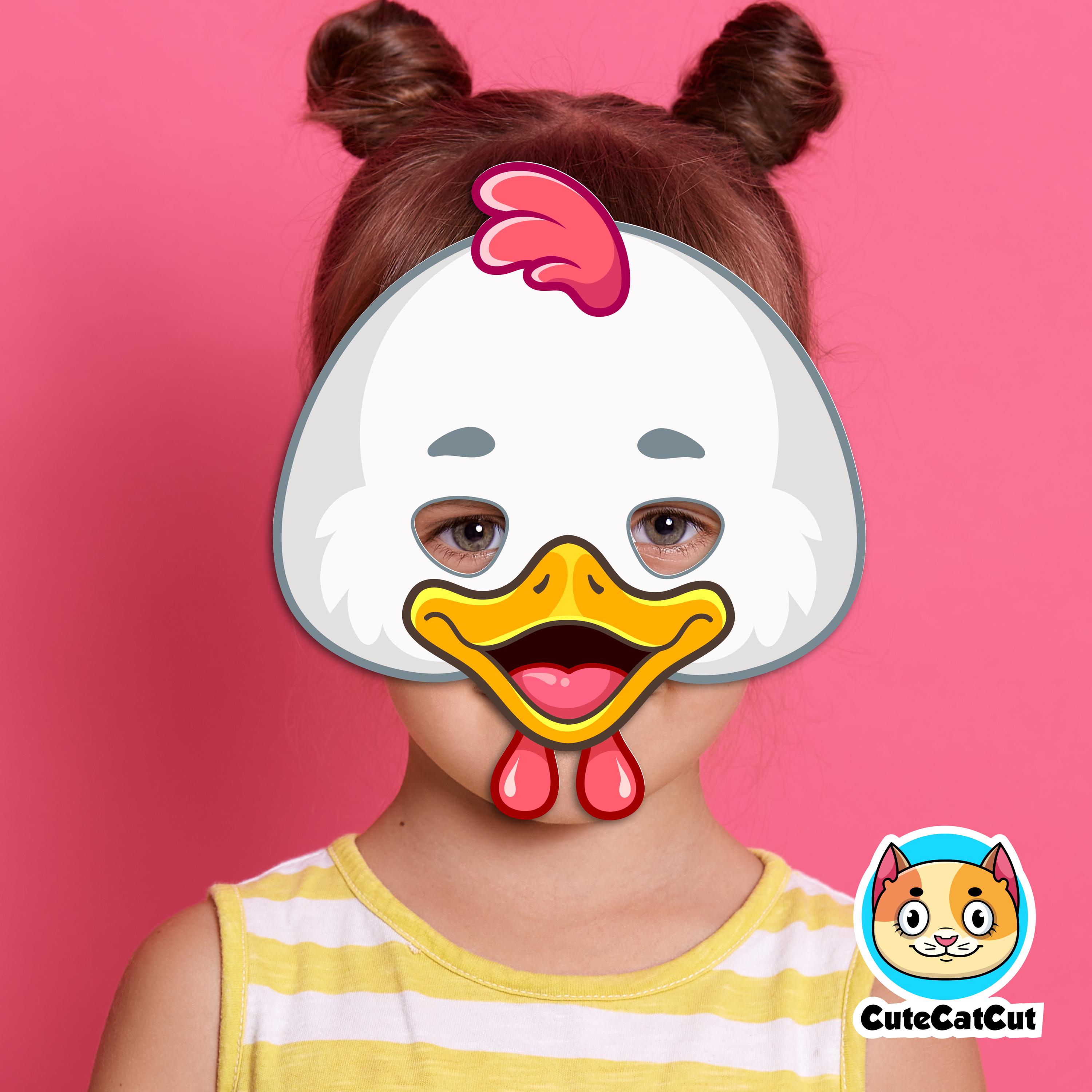 Chicken Paper Mask Printable for Kids, Toddler Activity, Farm Animals ...