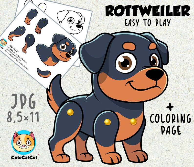 Rottweiler Dog Paper Doll Printable, Printable Articulated Paper Doll ...