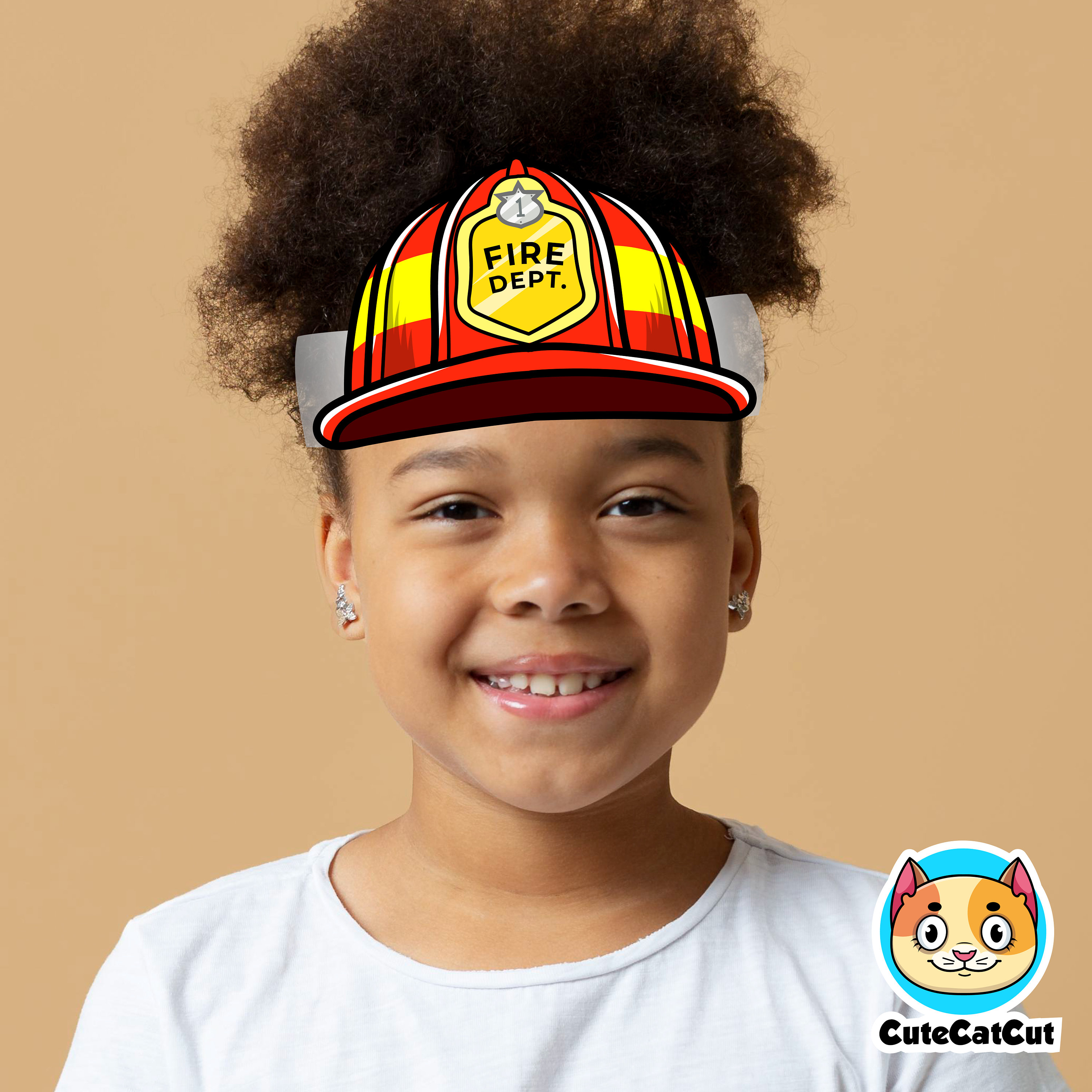 Firefighter Helmet Printable for Kids, Fire Department Cap Hat Fun Kids ...