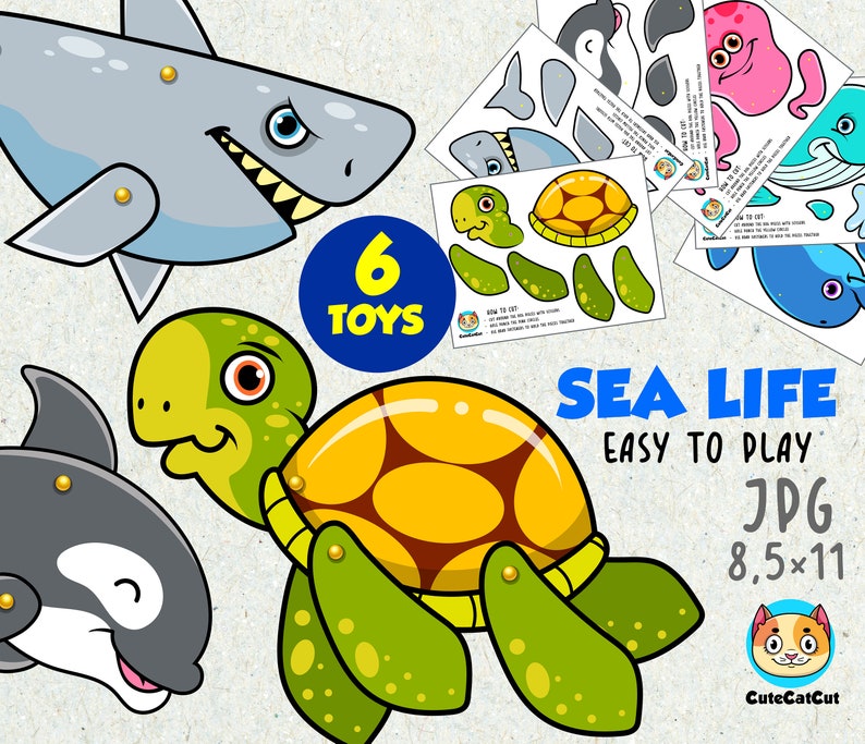 Sea Life Animals Paper Toy Printable, Printable Articulated Paper Doll ...
