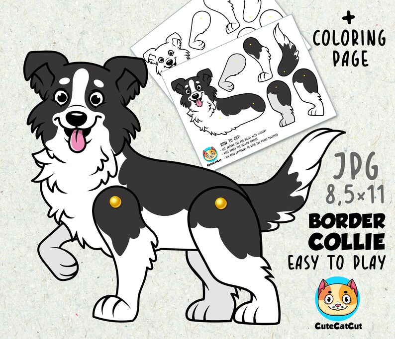 Dog Border Collie Paper Toy Printable Printable Articulated - Etsy
