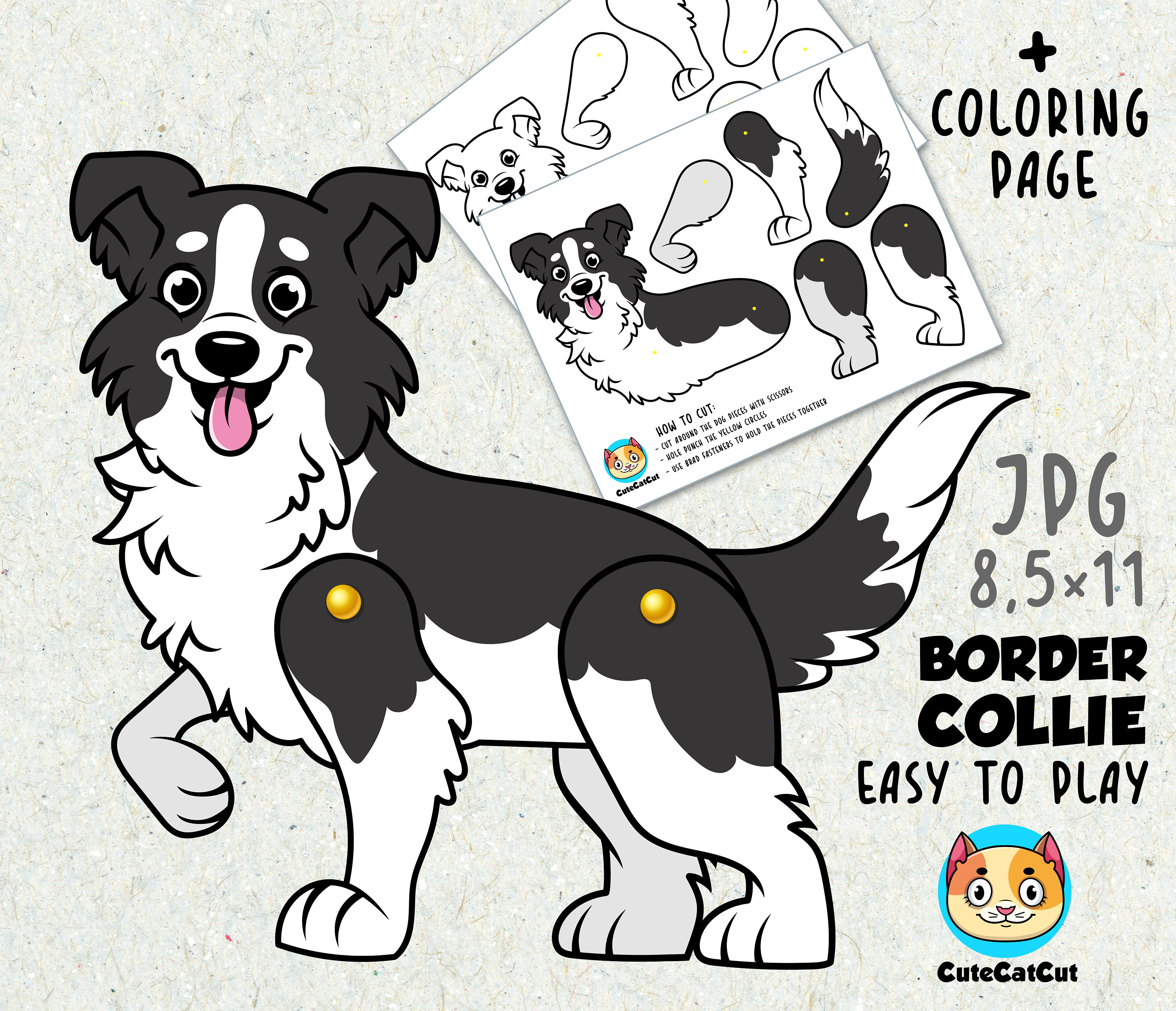 Dog Border Collie Paper Toy Printable, Printable Articulated Paper Doll ...