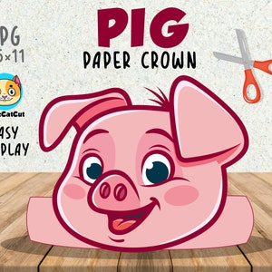 Pig Paper Crown Printable for Kids, Pig Hat Fun Kids Craft, Costume ...