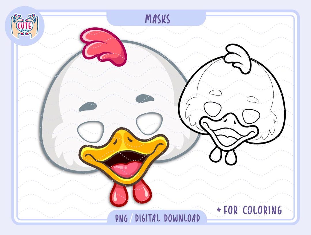 Chicken Paper Mask Printable for Kids, Toddler Activity, Farm Animals ...