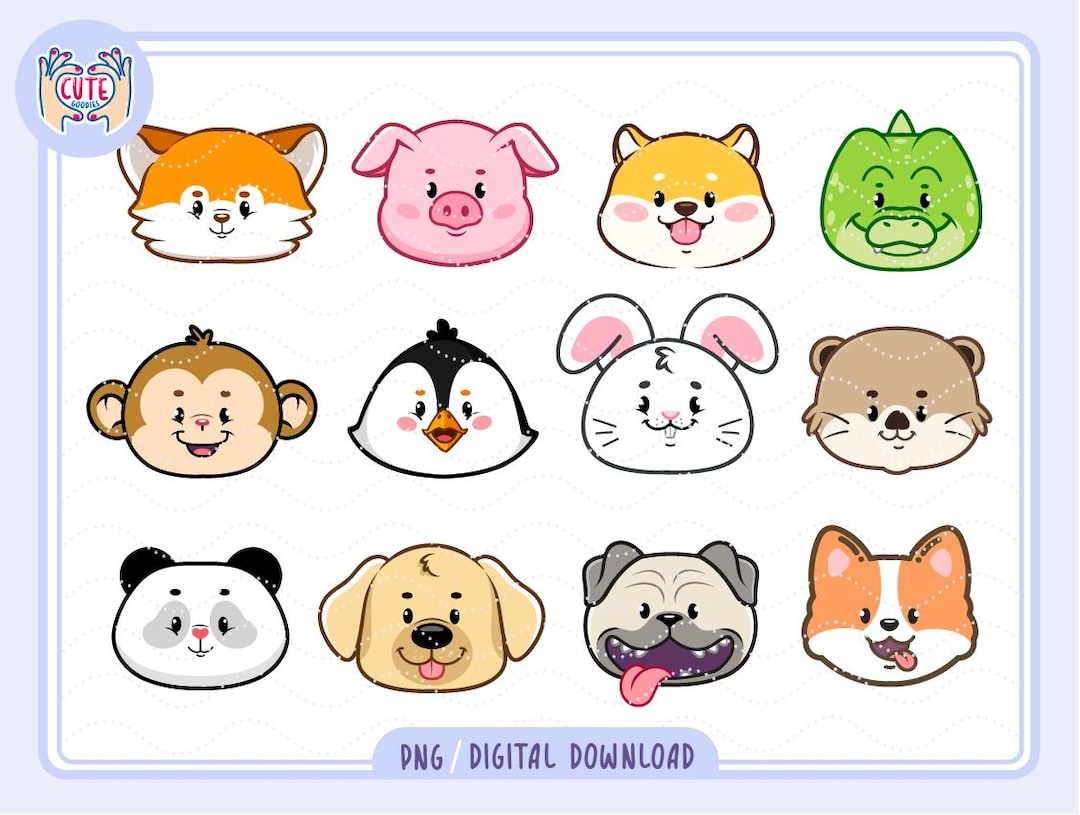 Cute Animal Faces Clipart Png, Baby Animal Faces Bundle, Zoo Animals ...