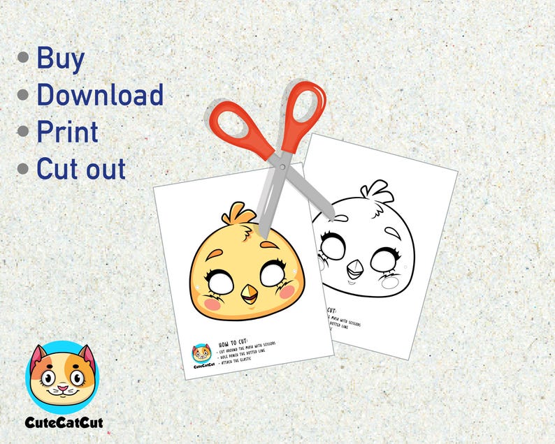 Chick Paper Mask Printable for Kids, Toddler Activity, Farm Animals ...