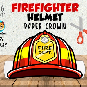 Firefighter Helmet Printable for Kids, Fire Department Cap Hat Fun Kids ...