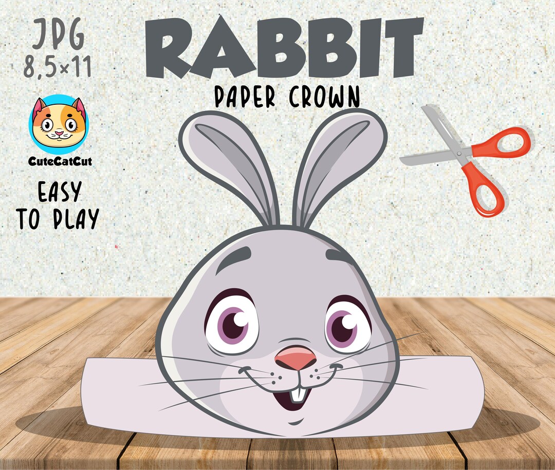 Rabbit Paper Crown Printable for Kids, Bunny Hat Fun Kids Craft ...