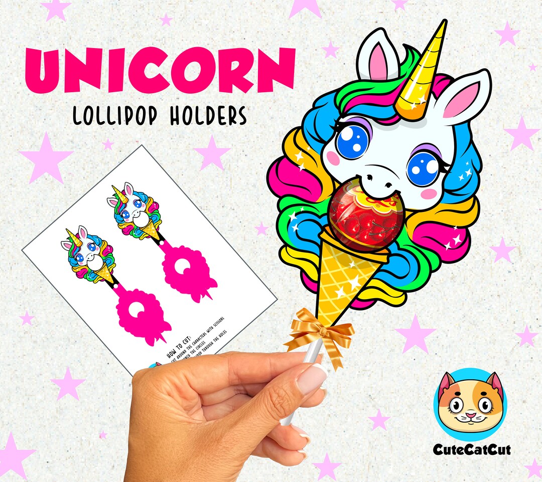 Unicorn Lollipop Holders Printable, Digital Party Sucker Holder ...