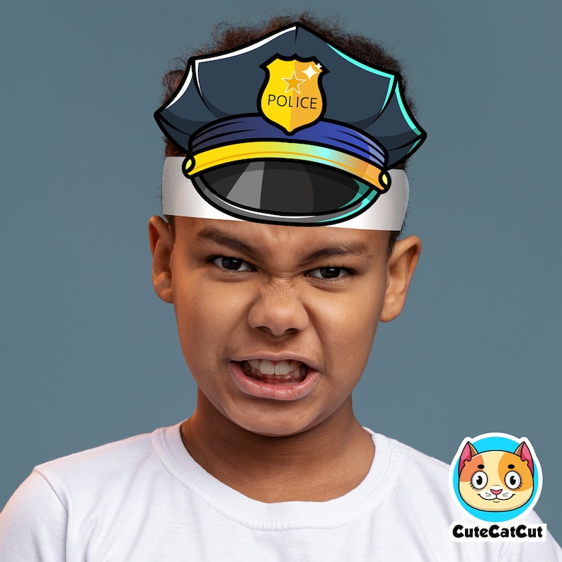 Police Cap Paper Crown Printable for Kids, Police Cap Hat Paper Crow ...