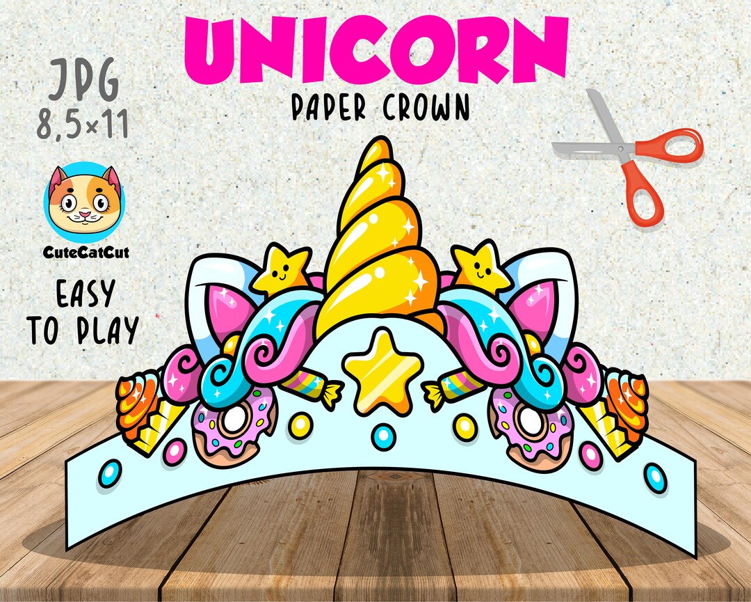 Unicorn Paper Crown Printable for Kids, Hat Fun Kids Craft, Costume ...