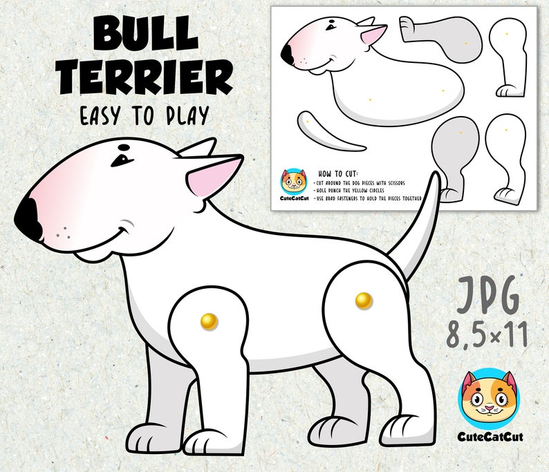 Bull Terrier Dog Paper Doll Printable, Bull Terrier Puppy Lover ...