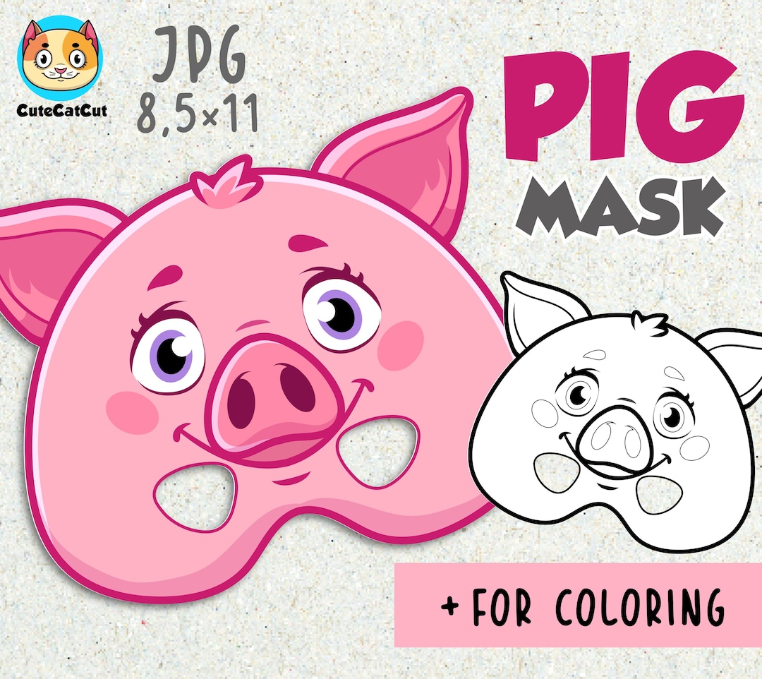 Pig Paper Mask Printable for Kids, Toddler Activity, Farm Animals Paper ...