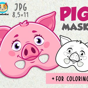 Pig Paper Mask Printable for Kids, Toddler Activity, Farm Animals Paper ...
