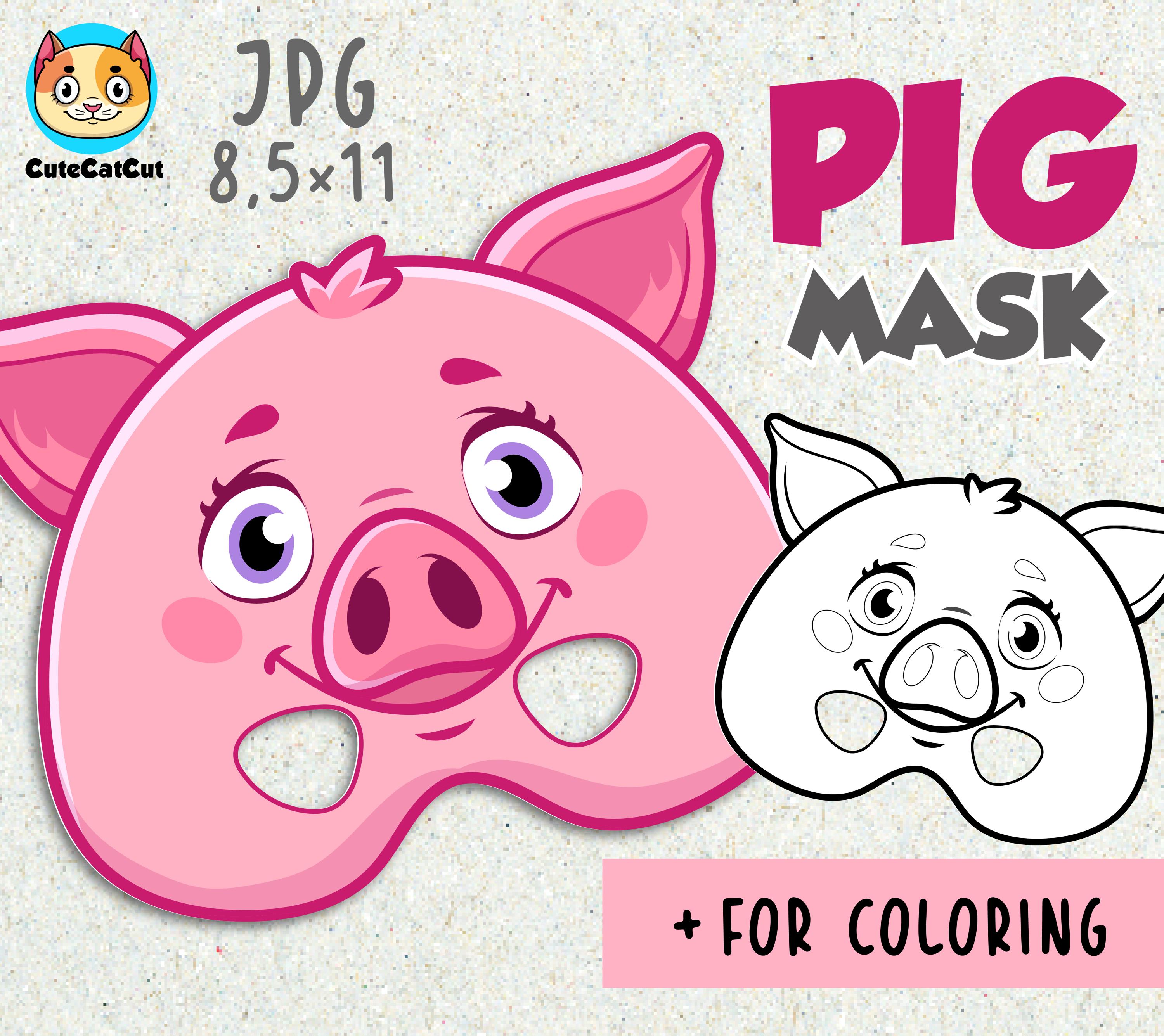 Pig Paper Mask Printable for Kids, Toddler Activity, Farm Animals Paper ...