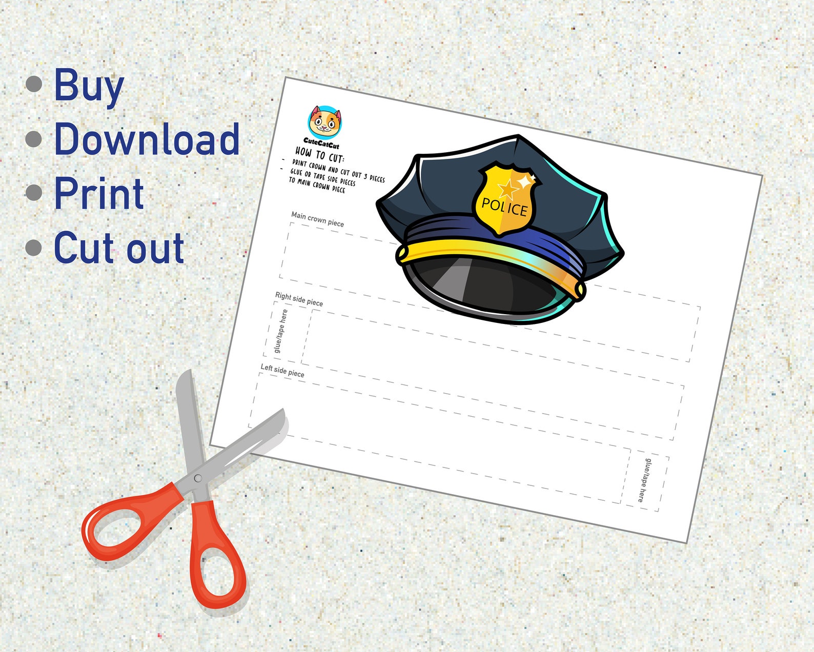 Police Cap Paper Crown Printable for Kids, Police Cap Hat Paper Crow ...