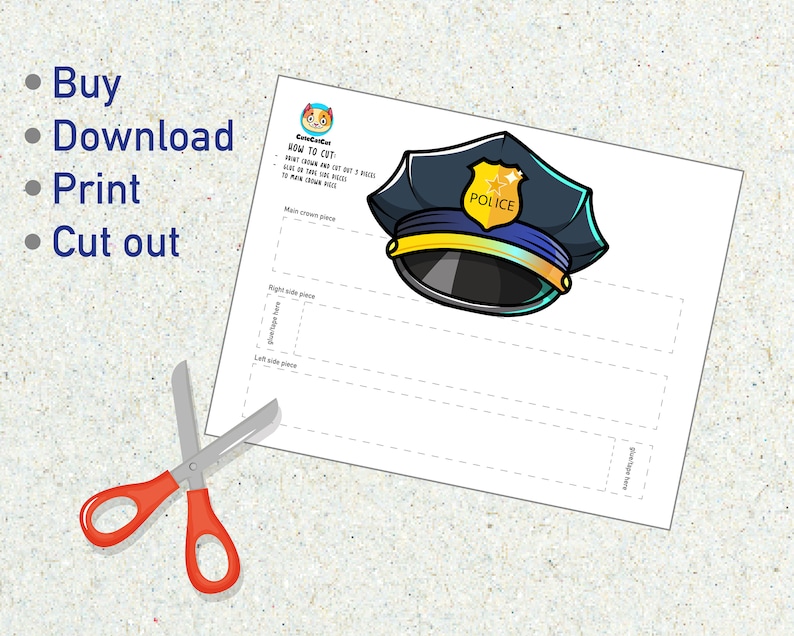 Police Cap Paper Crown Printable for Kids, Police Cap Hat Paper Crow ...