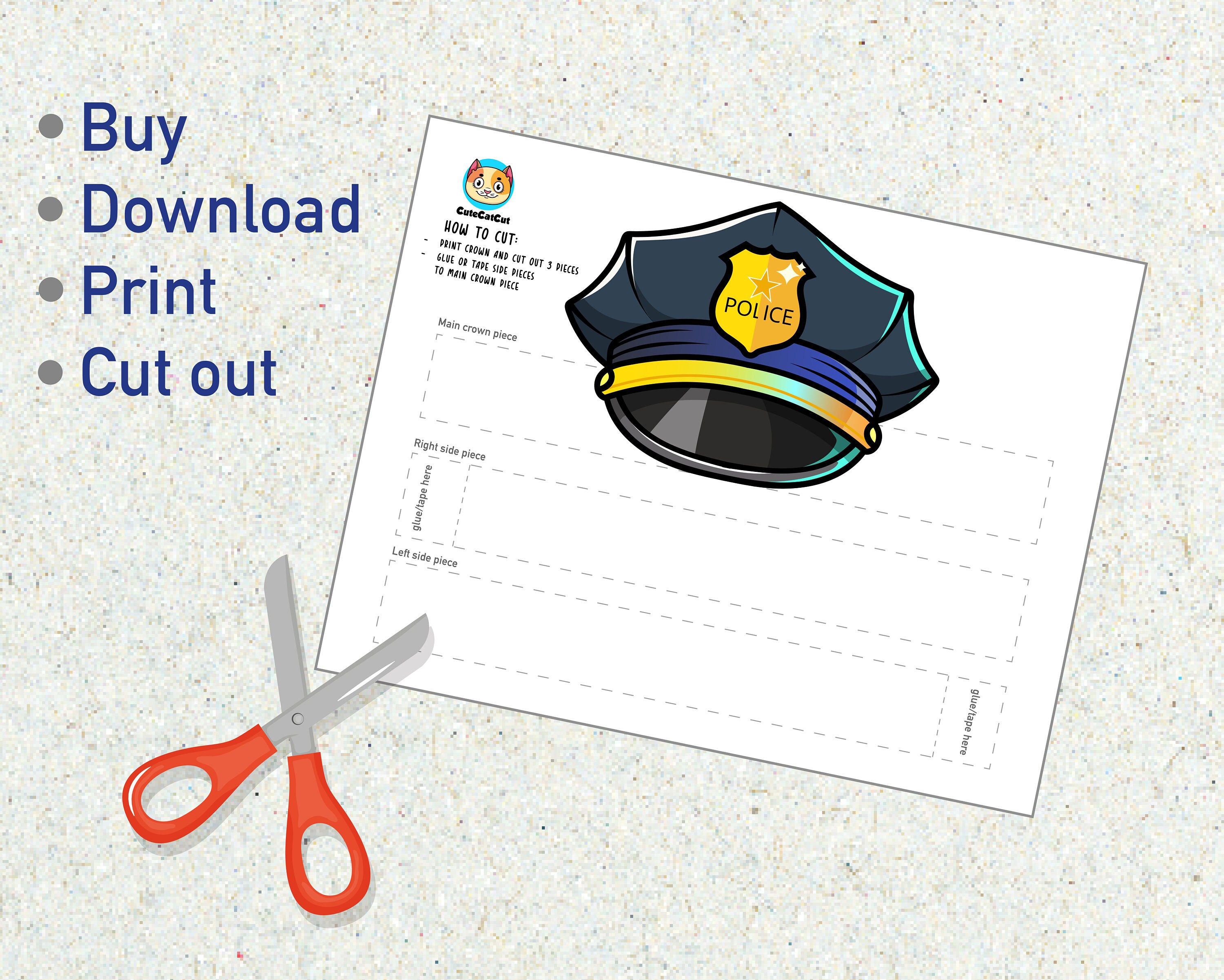 Police Cap Paper Crown Printable for Kids, Police Cap Hat Paper Crow ...