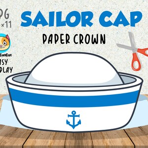 Sailor Cap Paper Crown Printable for Kids, Sailor Cap Hat Fun Kids ...