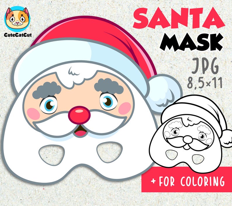 Christmas Santa Mask Printable for Kids, Toddler Activity, Christmas ...