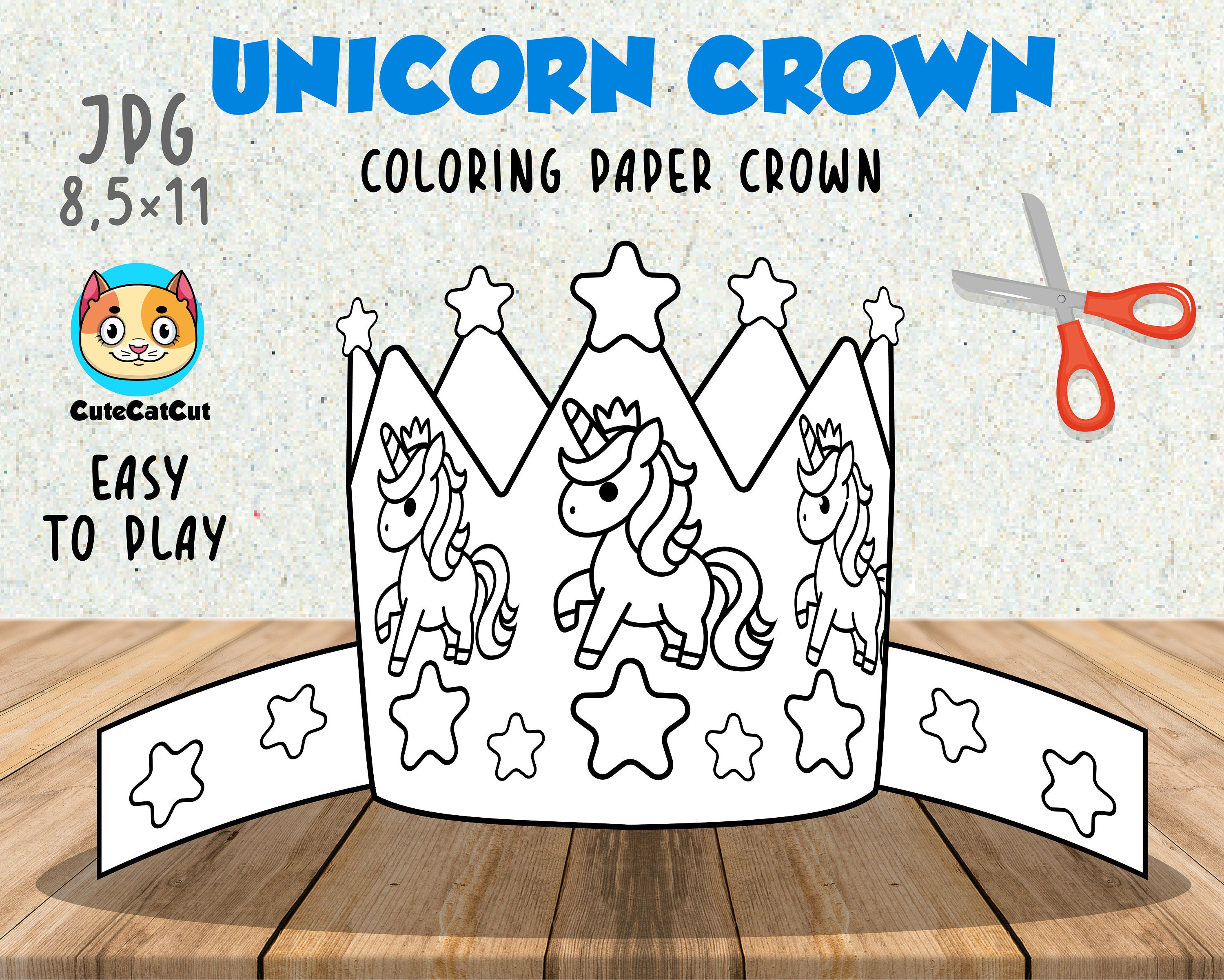 Unicorn Colouring Paper Crown Printable for Kids, Hat Fun Kids Craft ...