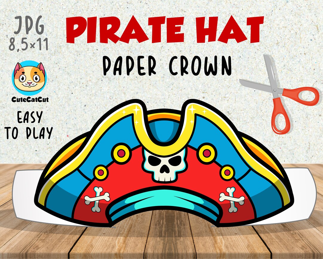 Pirate Hat Paper Crown Printable for Kids, Pirate Cap Hat Fun Kids ...
