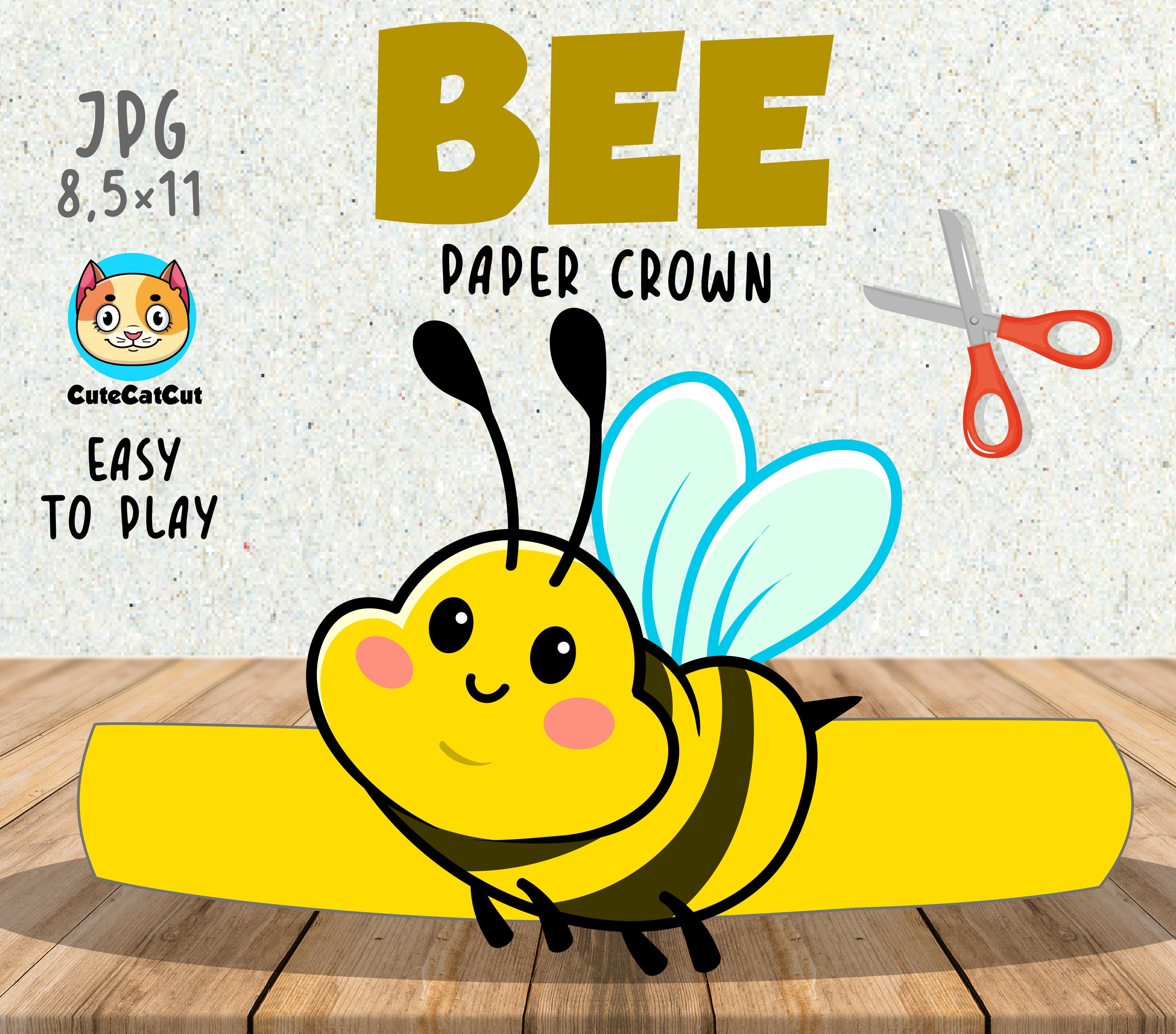 Bee Paper Crown Printable for Kids, Bee Hat Fun Kids Craft, Costume ...