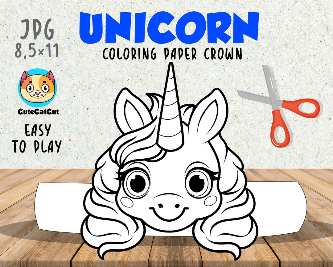 Unicorn Coloring Paper Crown Printable for Kids, Hat Fun Kids Craft ...