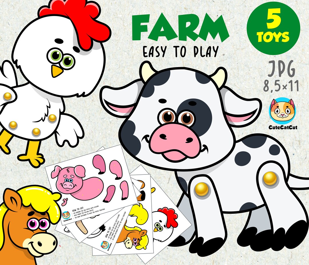 Farm Animals Paper Toy Printable, Printable Articulated Paper Doll ...