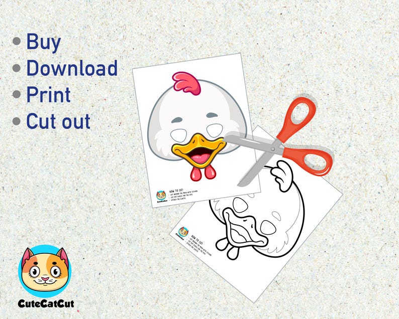 Chicken Paper Mask Printable for Kids, Toddler Activity, Farm Animals ...