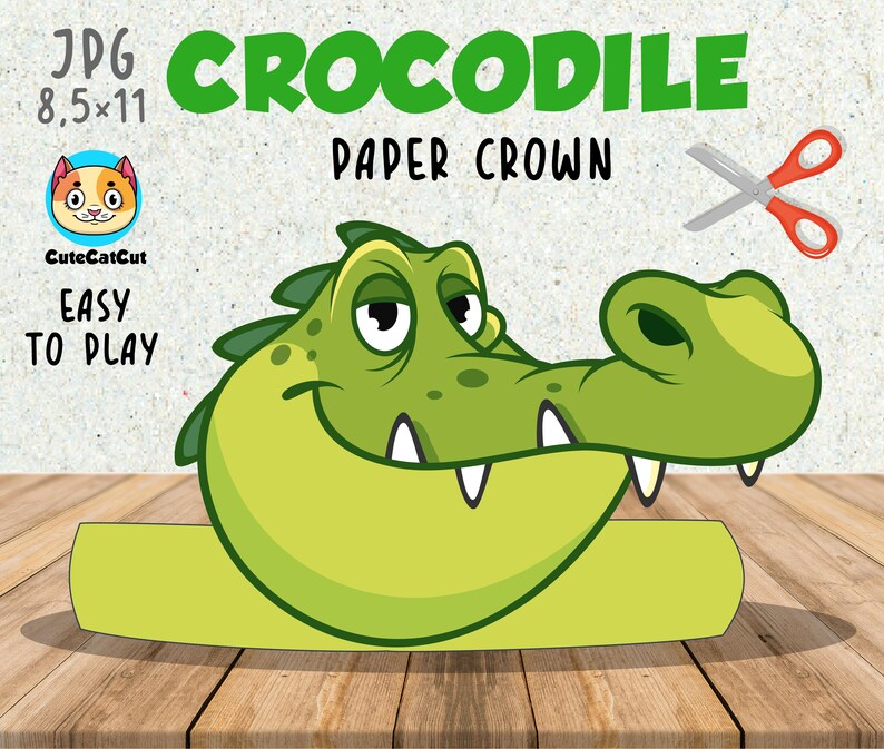 Crocodile Paper Crown Printable for Kids, Crocodile Hat Fun Kids Craft ...