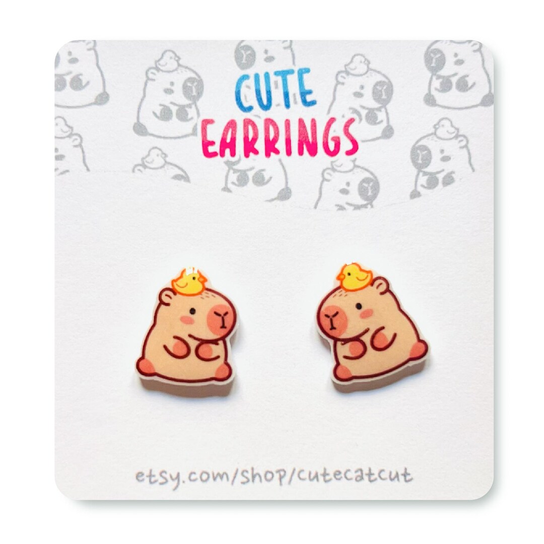 Cute Capybara Earrings, Capybaras Jewelry Gift, Studs Earrings, Funny ...