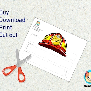 Firefighter Helmet Printable for Kids, Fire Department Cap Hat Fun Kids ...