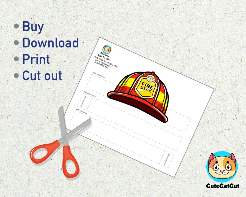 Firefighter Helmet Printable for Kids, Fire Department Cap Hat Fun Kids ...