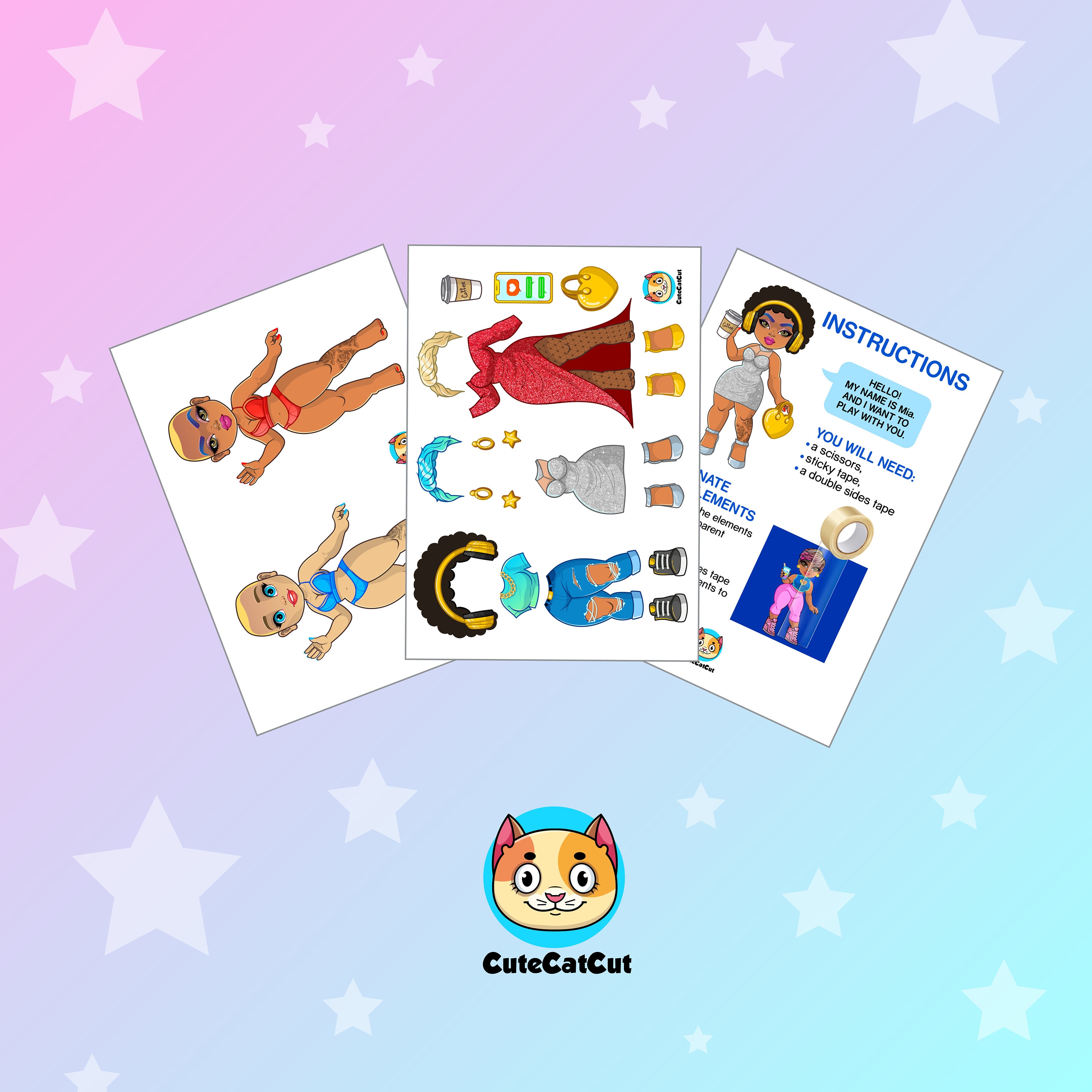 Paper Dolls Printable Glamour Fashion Collection, Mia Printable Afro ...