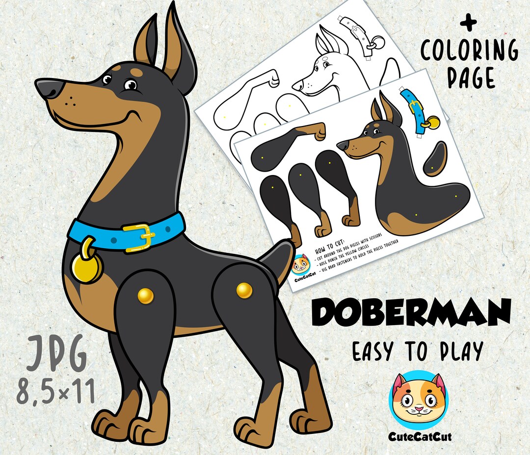 Doberman Dog Paper Doll Printable Printable Articulated Paper - Etsy