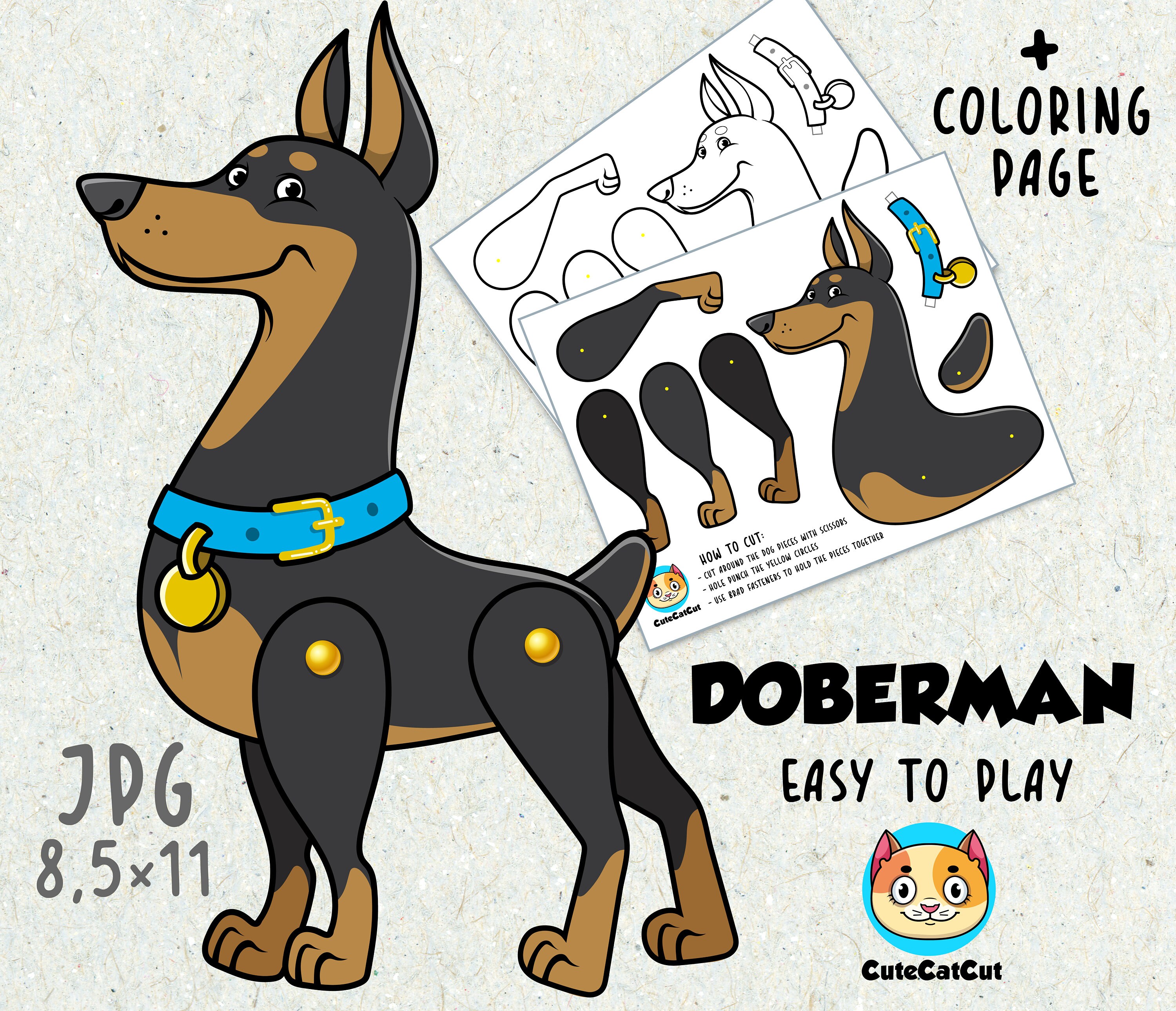 Doberman Dog Paper Doll Printable Printable Articulated Paper - Etsy