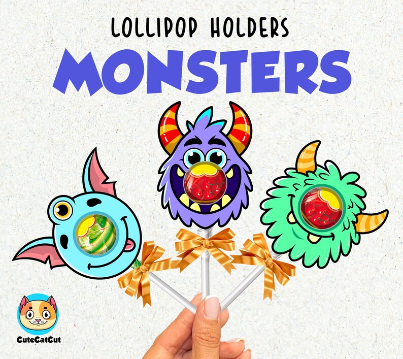 Monsters Lollipop Holders Printable, Halloween Lollipop Holders, Party ...
