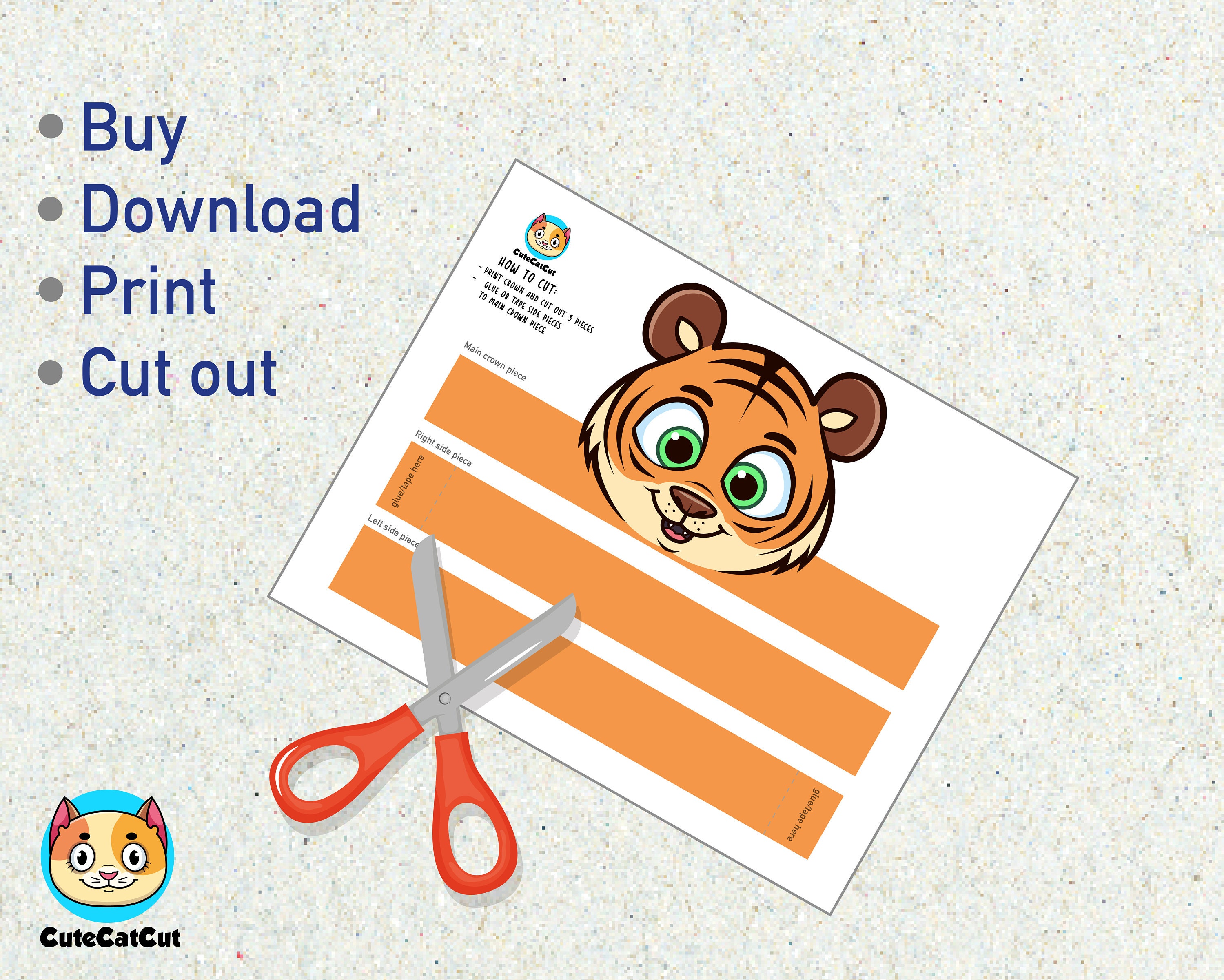 Tiger Paper Crown Printable for Kids, Tiger Hat Fun Kids Craft,costume ...