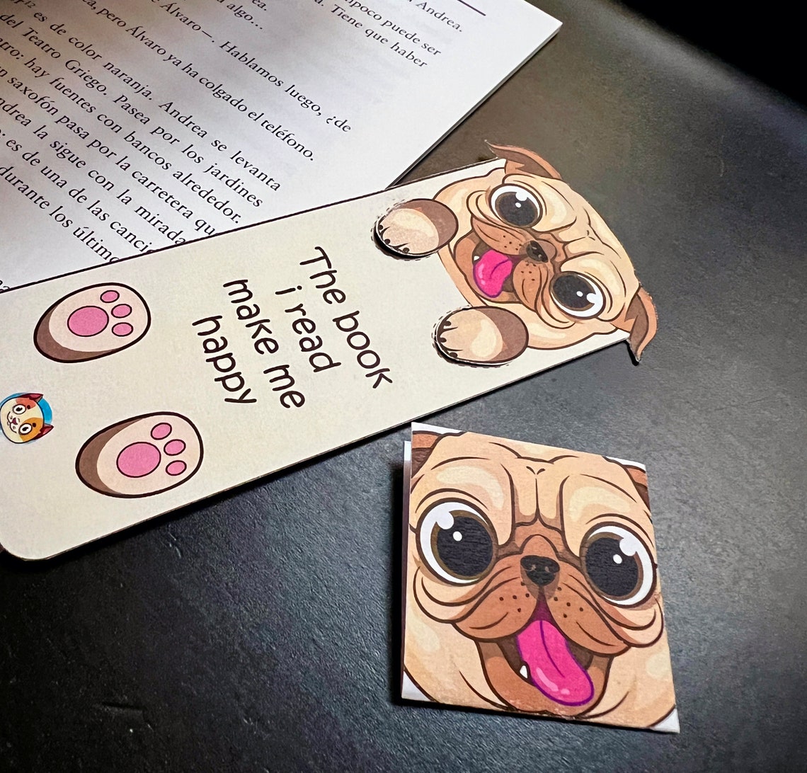Funny Dog Bookmarks Printable, Cute Pug Puppy Printable Bookmark ...