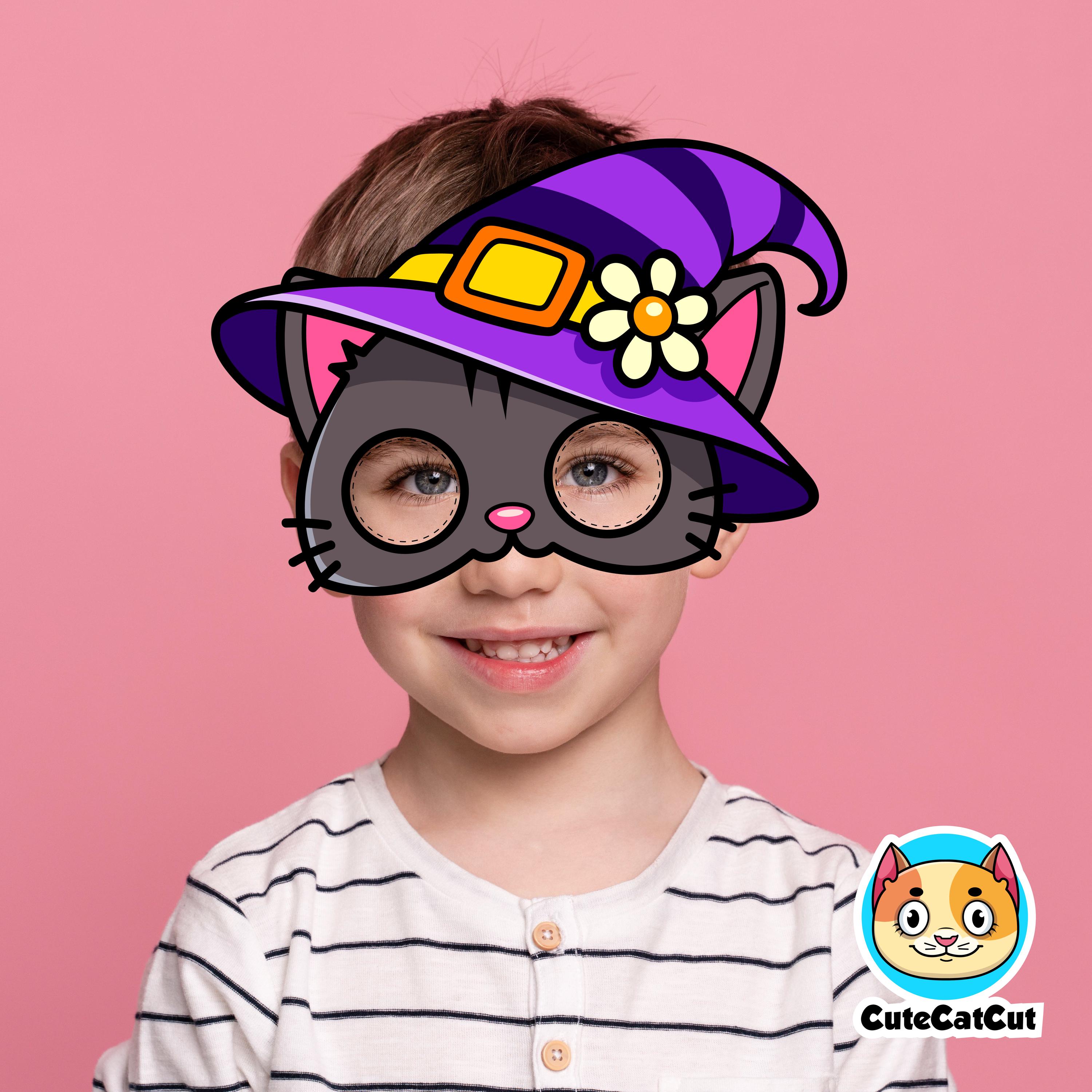Witch Cat Paper Mask Printable for Kids, Black Cat Paper Mask, Perfect ...