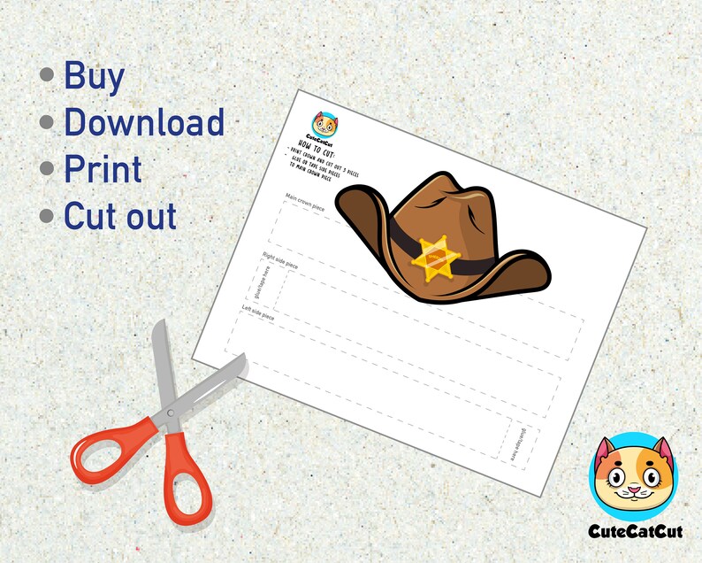 Sheriff Cowboy Hat Paper Crown Printable for Kids, Cowboy Cap Hat Fun ...