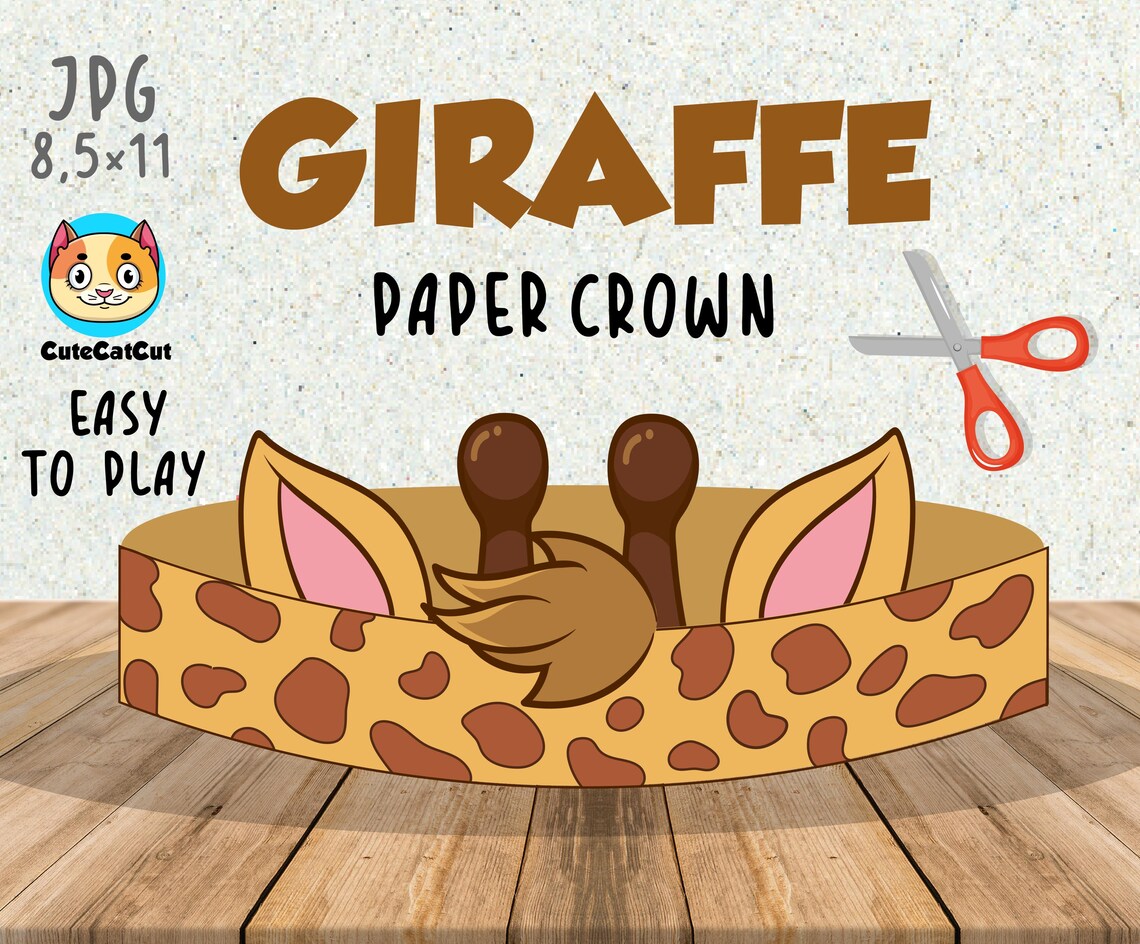 Giraffe Headband, Giraffe Paper Crown, Giraffe Ears Paper Crown Party ...