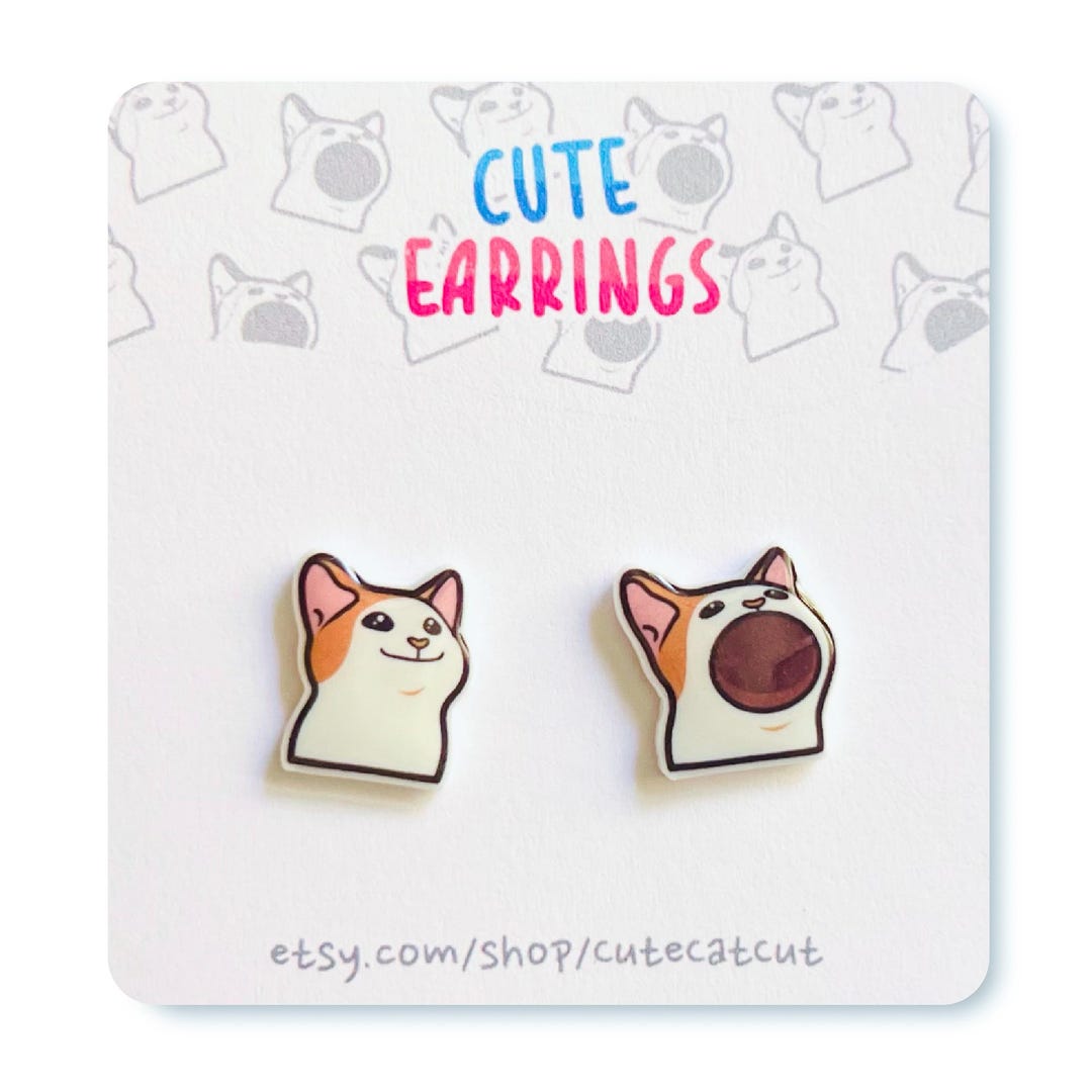 Meme Cat Earrings, Funny Tiktok Meme Cat Studs Earrings, Meme Earrings ...